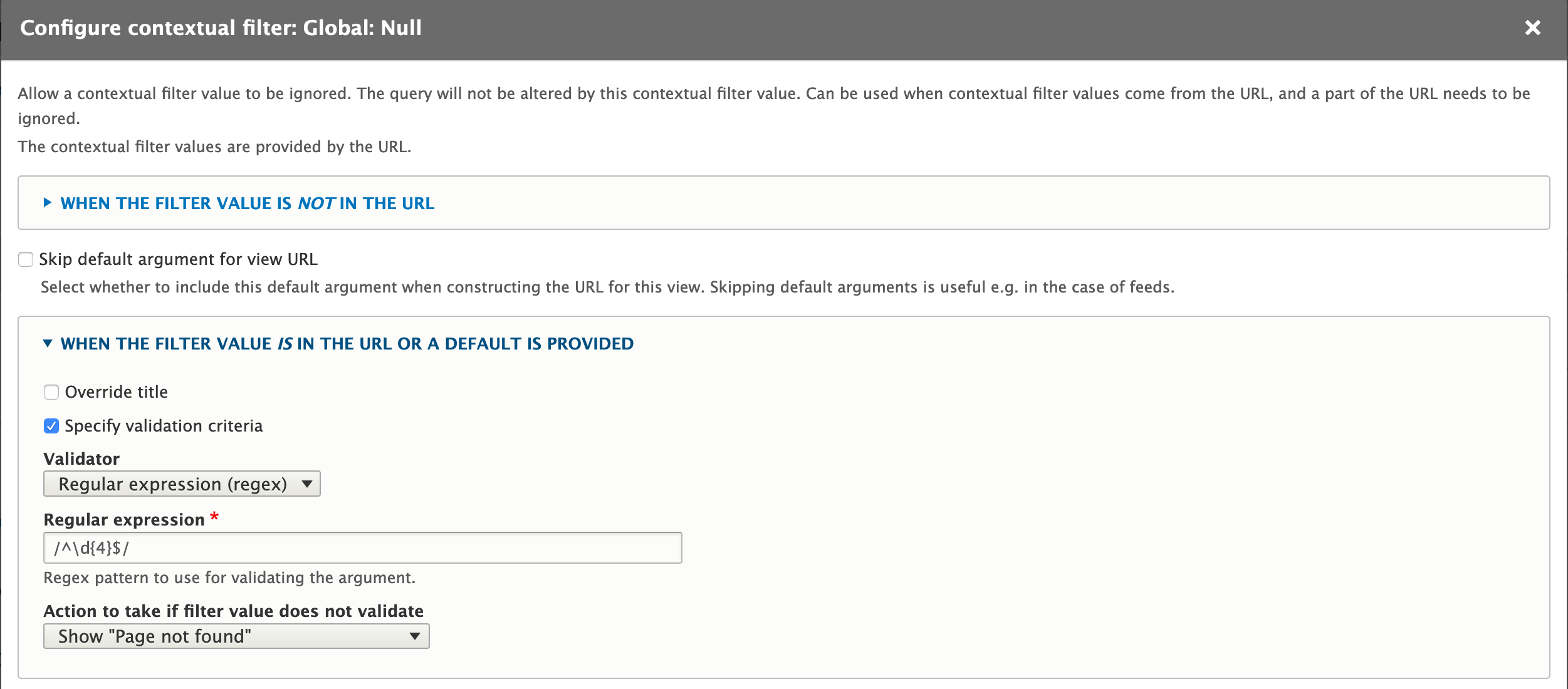 Views Contextual Filter Validator Regular Expression regex Drupal
